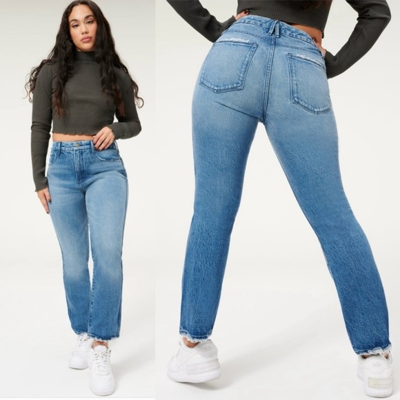 Good American | Jeans | New Good American Good Curve Straight Blue 858 ...